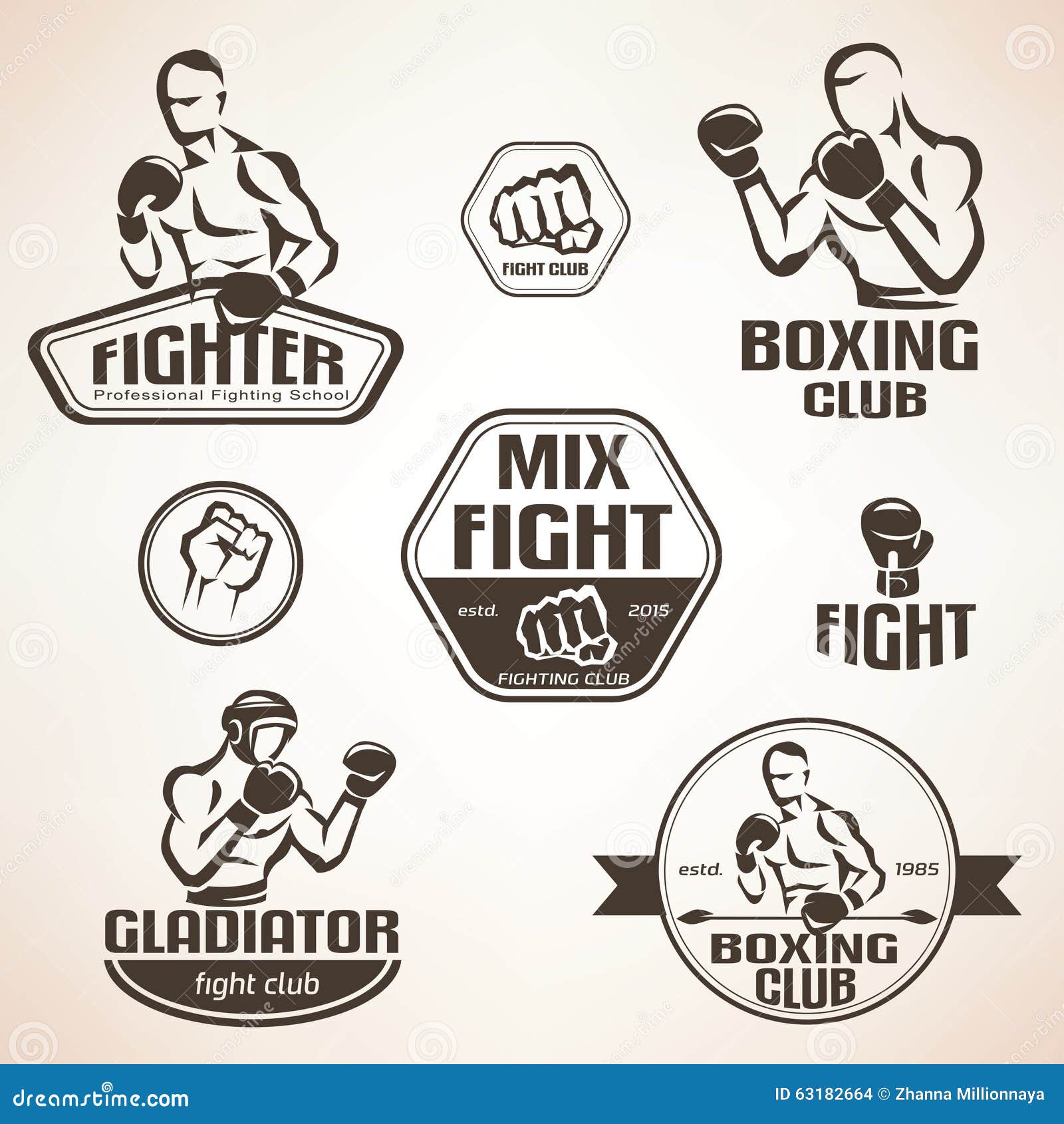 Set of Fighting Club Emblems, MMA, Boxing Stock Vector - Illustration ...