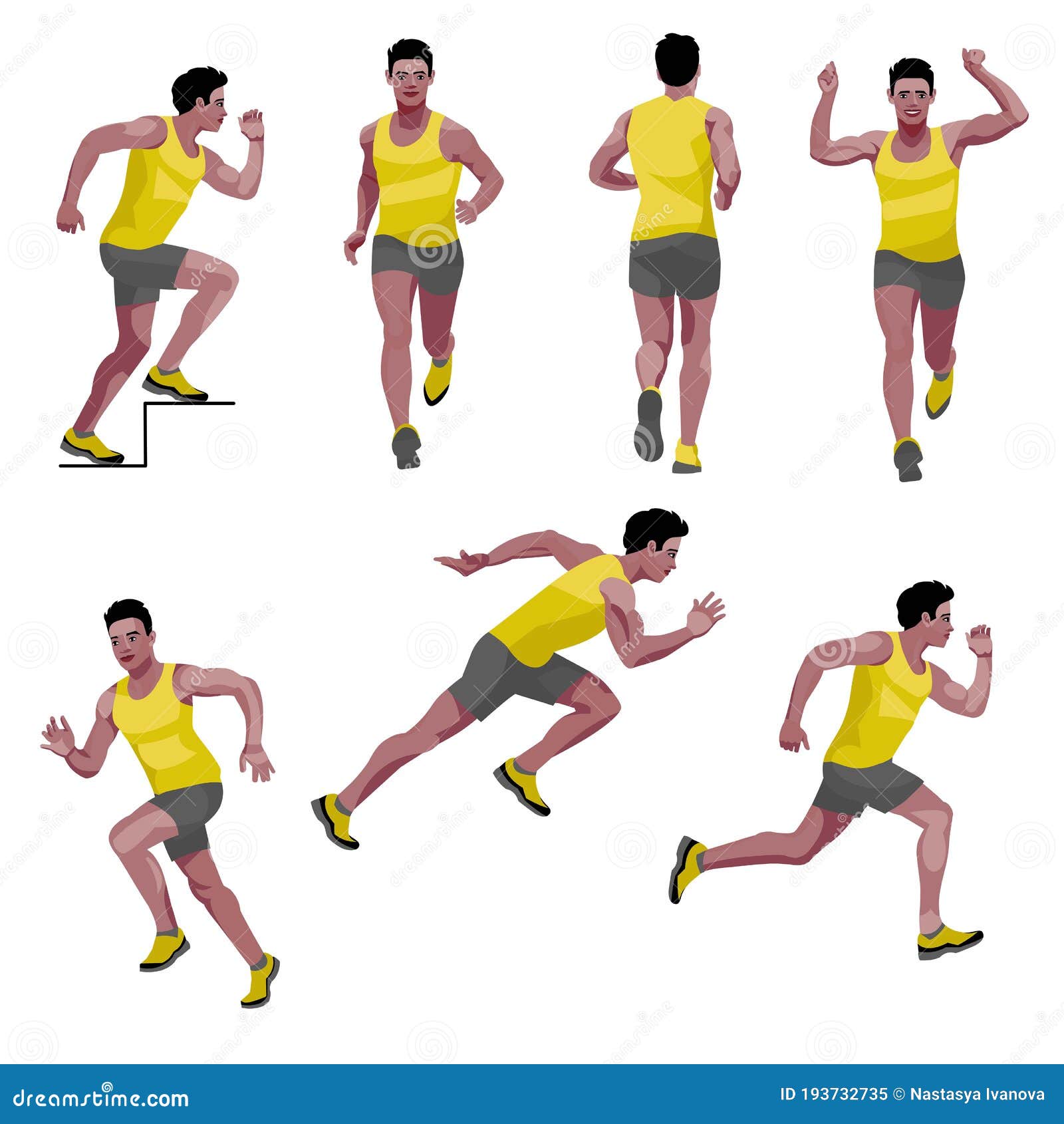 A Set of Figures of a Black Runner in Various Poses Stock Vector ...