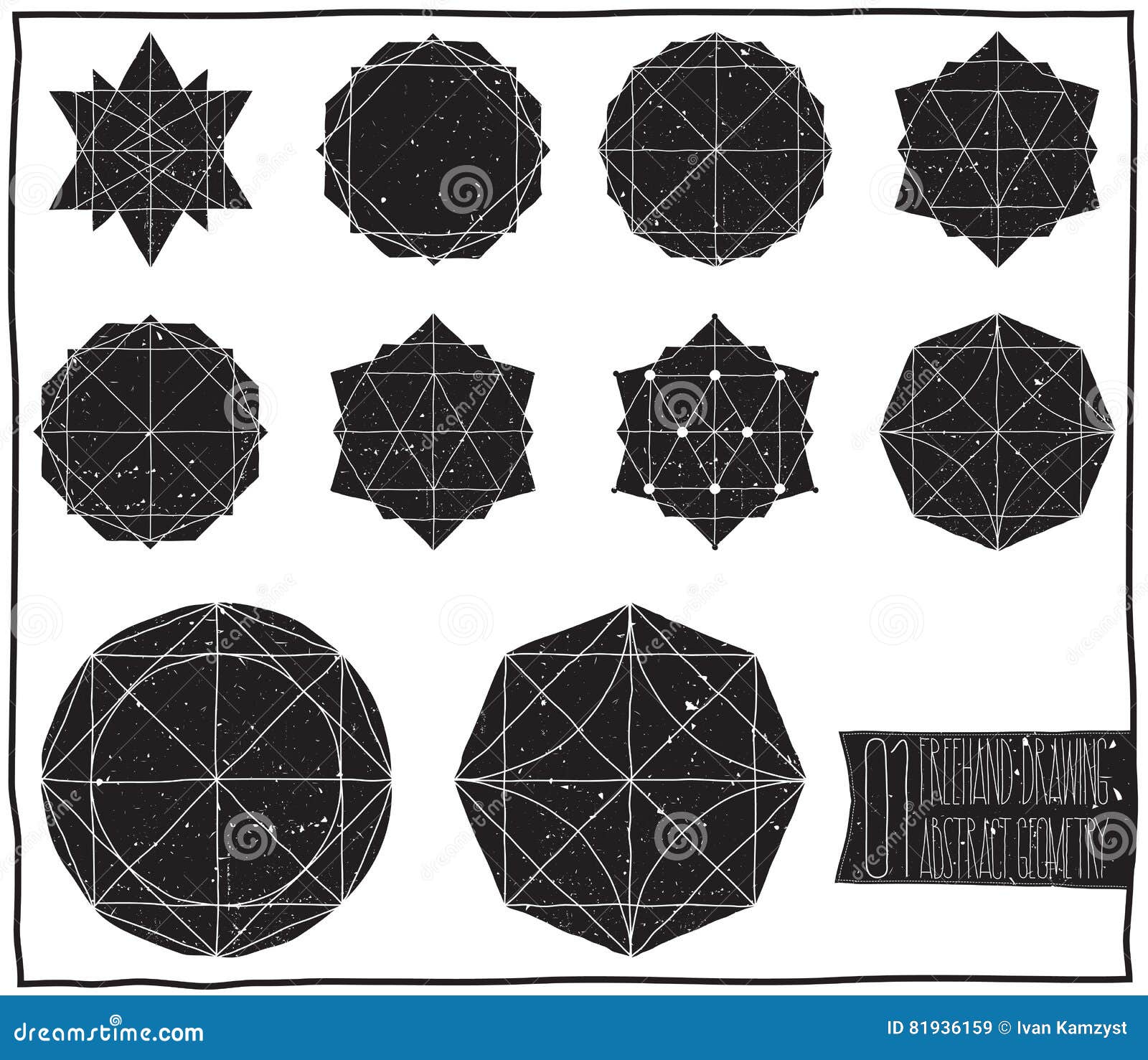 Set with Filled Black Geometric Shapes and Elements with Frame, Stock ...