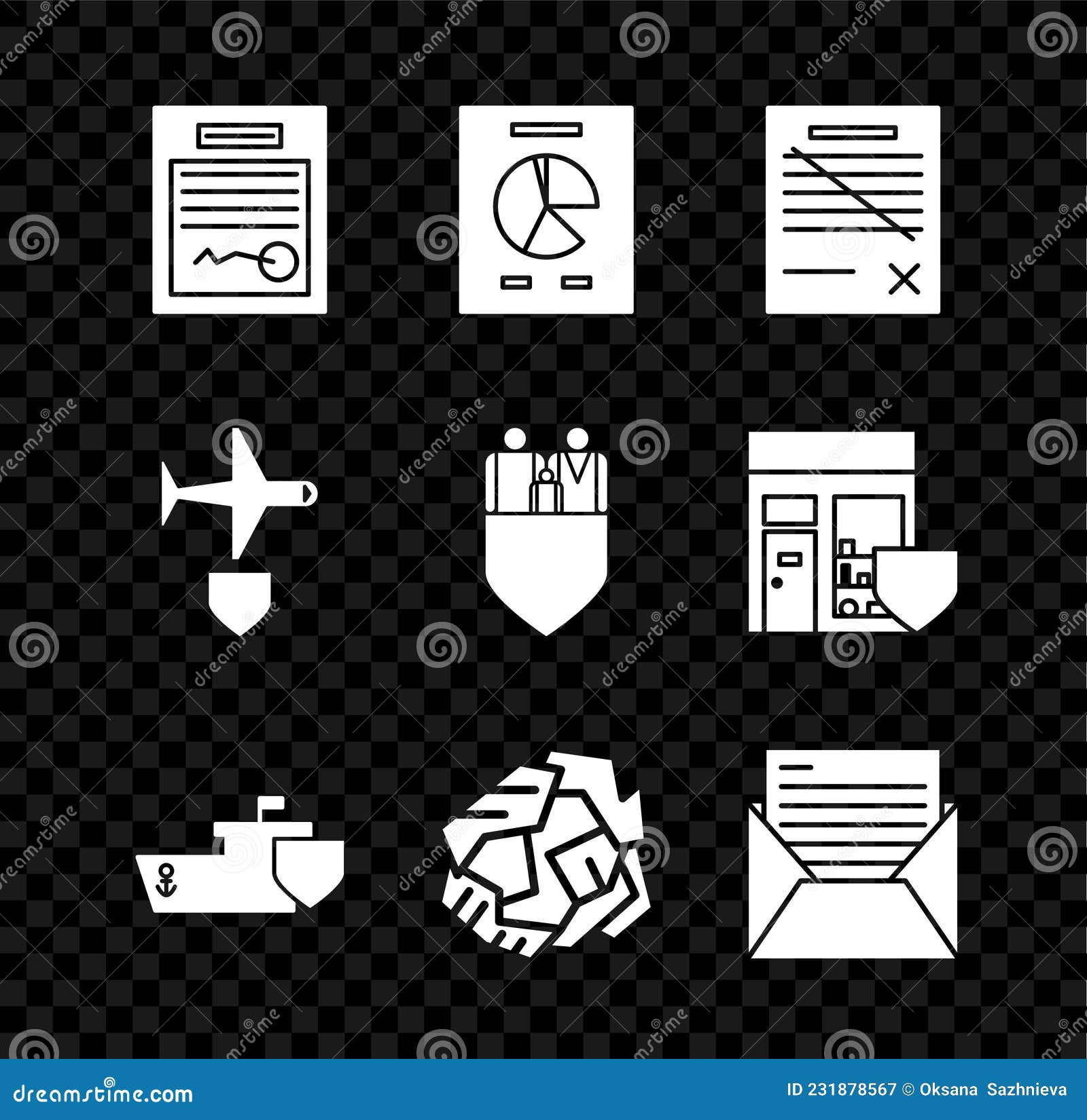 Set Ship With Shield, Document Graph Chart, Ordered Envelope, Fax ... Set Ship With Shield, Document Graph Chart, Ordered Envelope, Fax ...