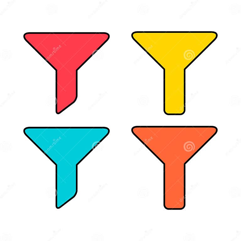 Set of Filter Button Web Shape Icon, Filtering Symbol, Funnel Sign ...