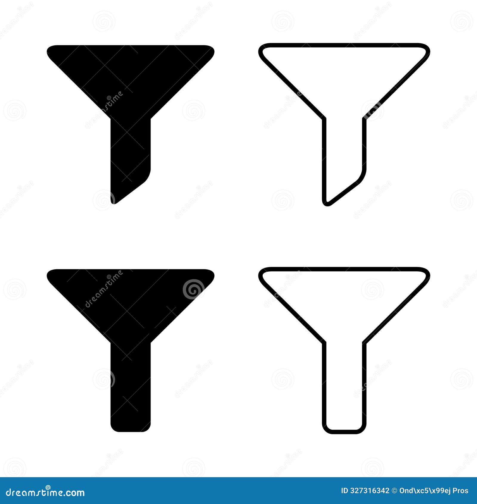 Set of Filter Button Web Shape Icon, Filtering Symbol, Funnel Sign ...