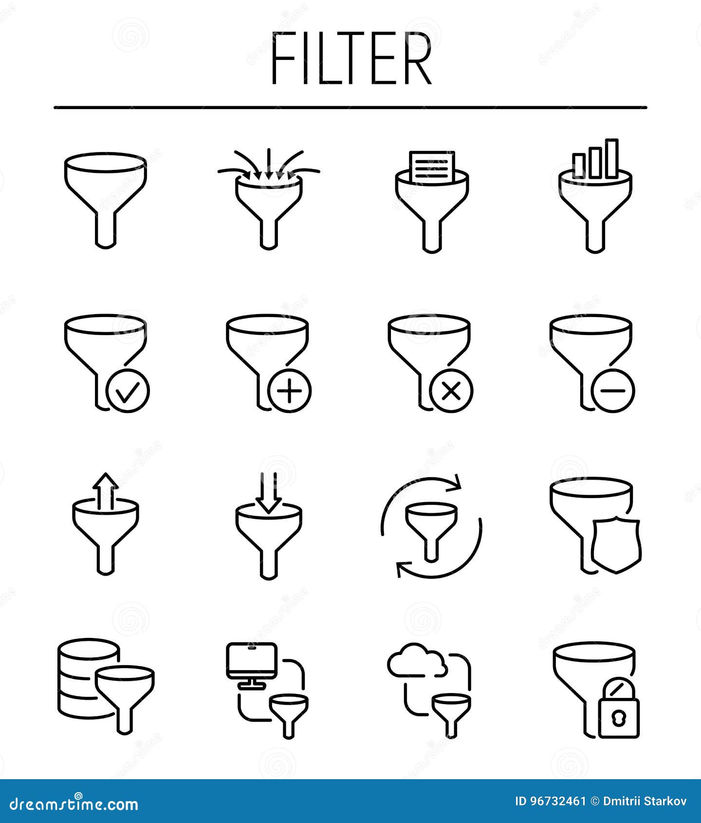 Set of Filter Data in Modern Thin Line Style. Stock Vector ...