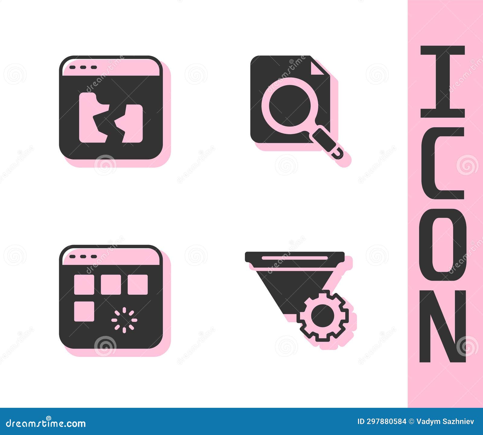 Set Filter Setting Broken File Loading Data Window And Search Concept With Folder Icon Vector