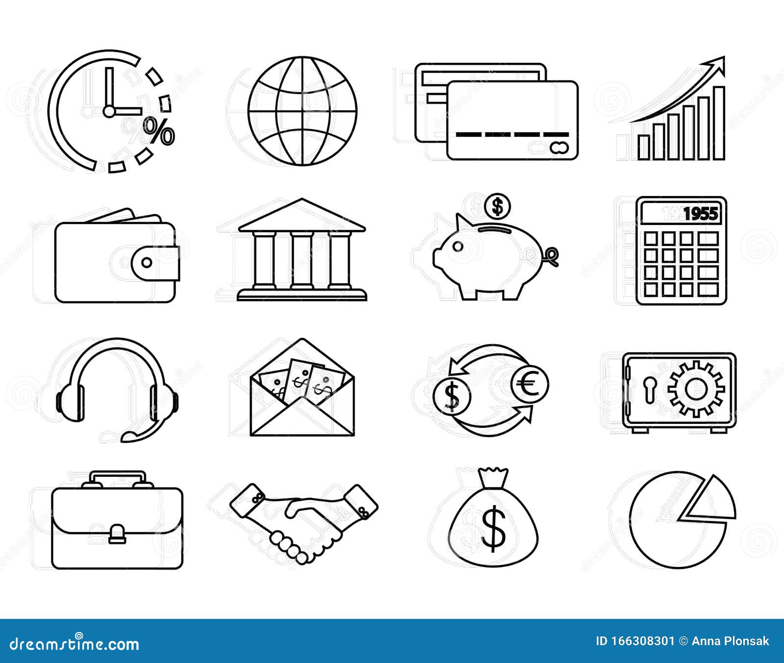 Set of Financial and Banking Icons. Contour Icons Stock Illustration ...