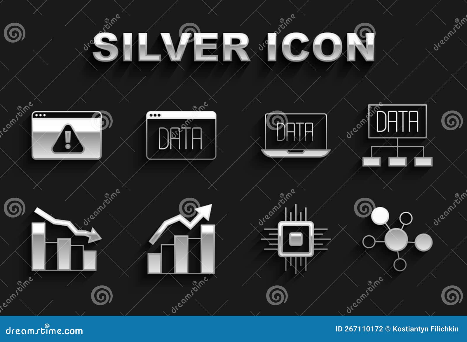 Set Financial Growth, Data Analysis, Mind Map Infographic, Processor CPU, Decrease, Browser with ...