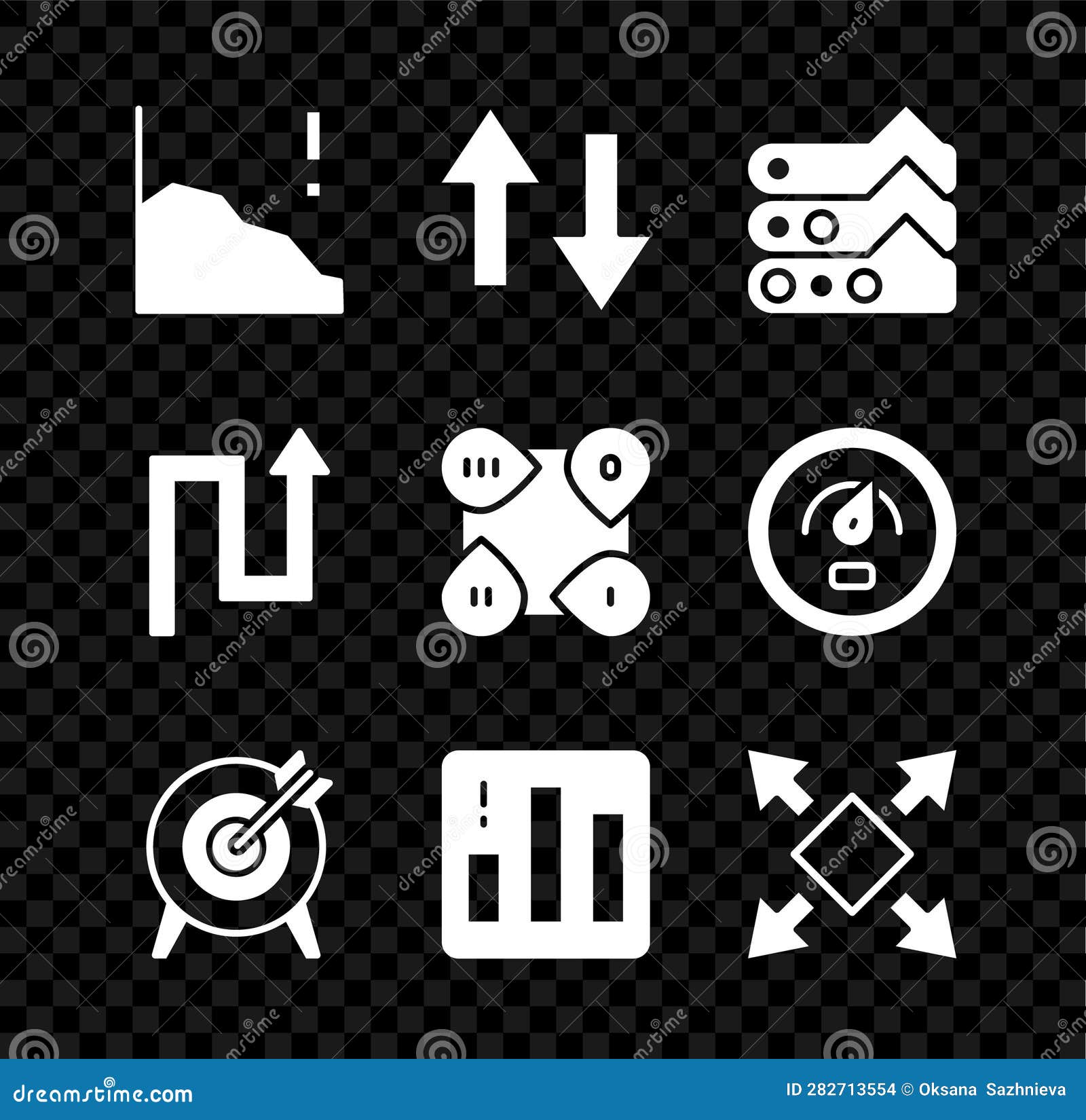 Set Financial Growth Decrease, Arrow, Graph, Chart, Diagram, Target, Pie Infographic, Many Ways ...