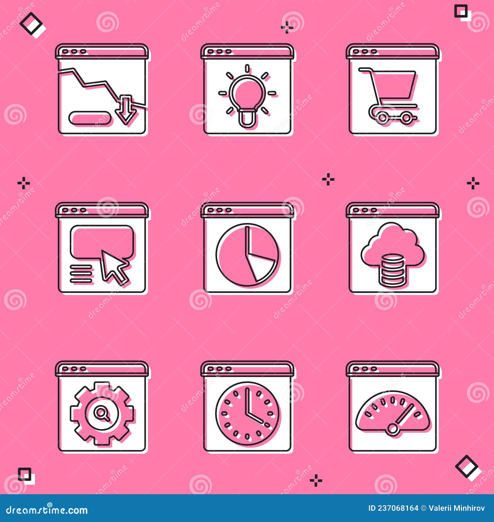 Set Financial Growth Decrease, Browser Window, Online Shopping on Screen, UI or UX Design, Graph ...