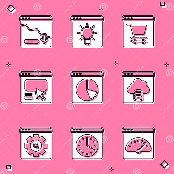 Set Financial Growth Decrease, Browser Window, Online Shopping on Screen, UI or UX Design, Graph ...