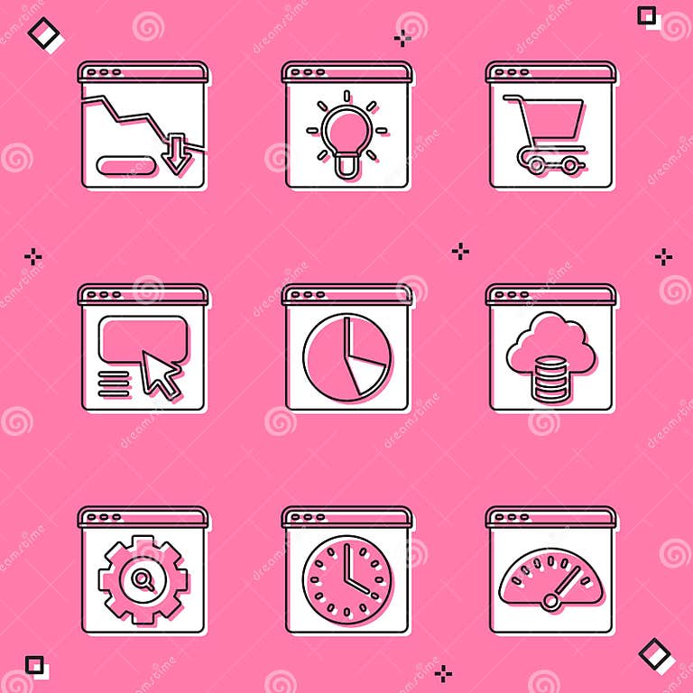 Set Financial Growth Decrease, Browser Window, Online Shopping on Screen, UI or UX Design, Graph ...