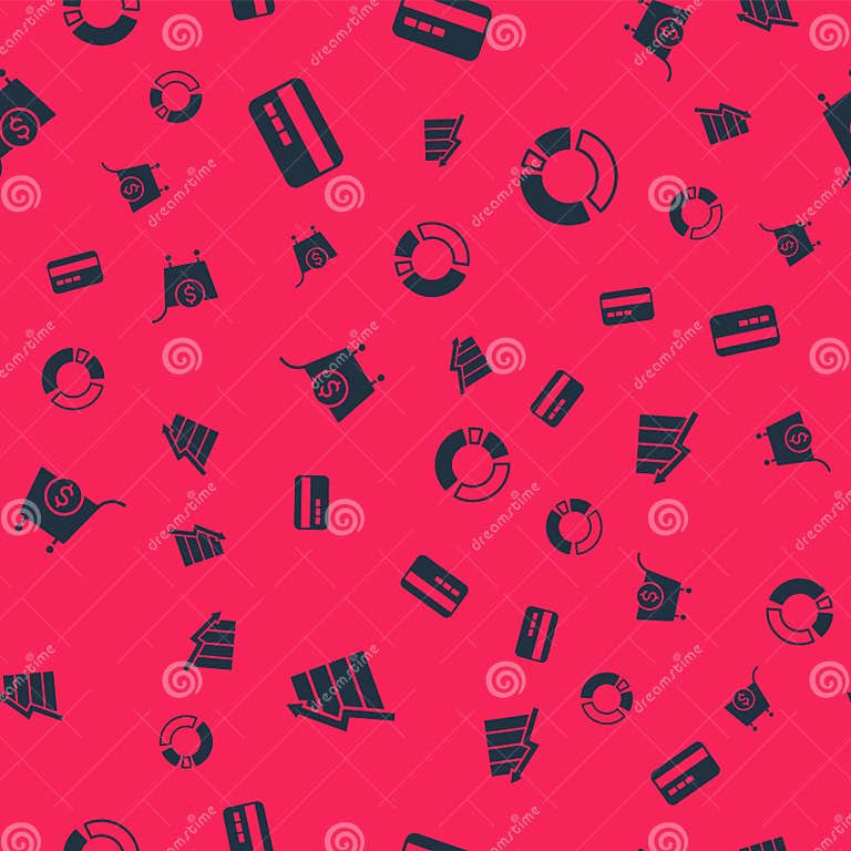 Set Financial Growth Decrease, Credit Card, Shopping Cart and Dollar and Pie Chart Infographic ...