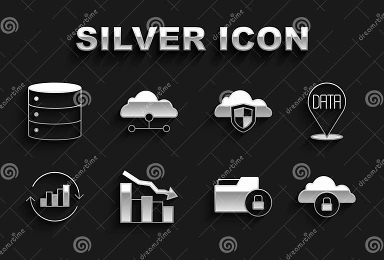 Set Financial Growth Decrease, Data Analysis, Cloud Computing Lock, Folder and, Pie Chart ...