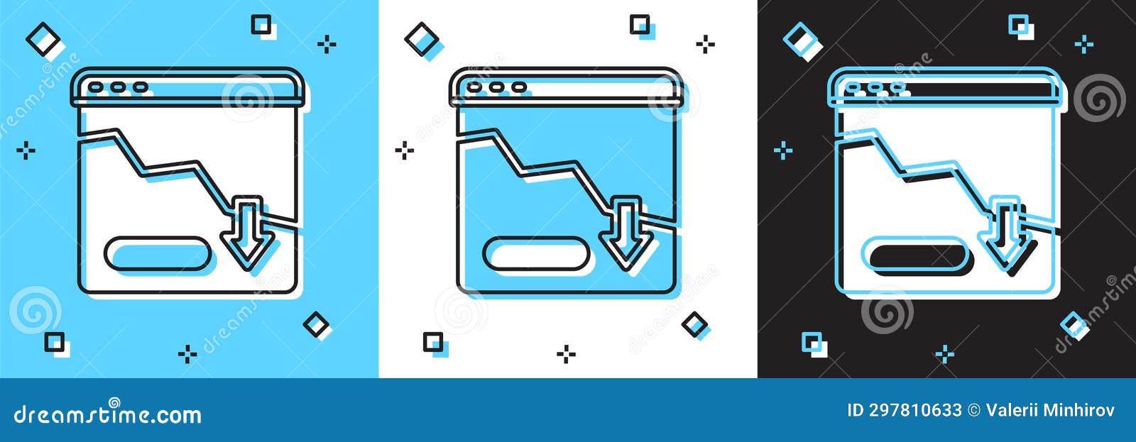 Set Financial Growth Decrease Icon Isolated on Blue and White, Black Background. Increasing ...