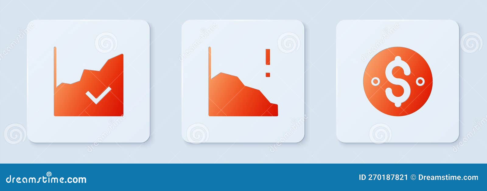 Set Financial Growth Decrease, Increase and Dollar Symbol. White Square Button Stock Vector ...