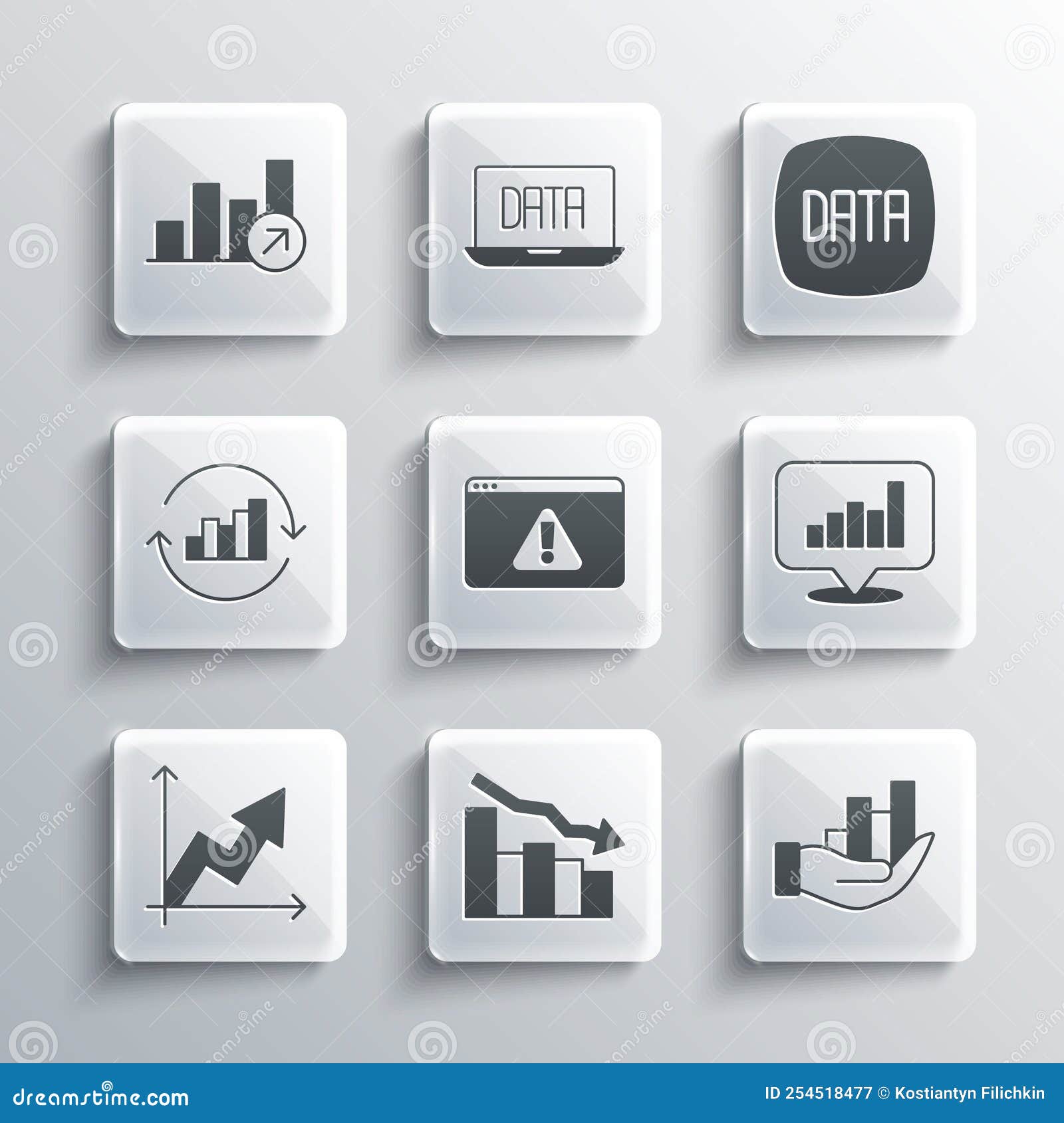 Set Financial Growth Decrease, Pie Chart Infographic, Browser with Exclamation Mark, and Data ...