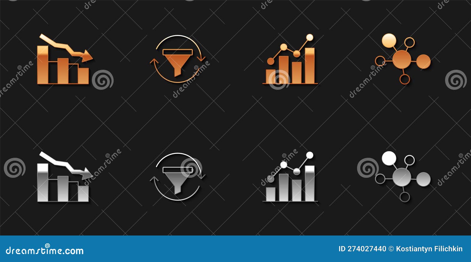 Set Financial Growth Decrease, Sales Funnel with Chart, Pie Infographic and Mind Map Icon ...