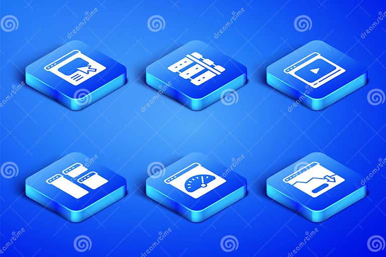 Set Financial Growth Decrease, UI or UX Design, Digital Speed Meter, Browser Window, Server and ...