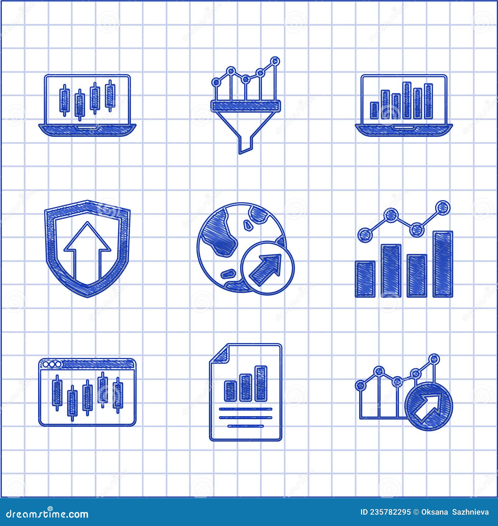 Set Financial Growth, Document with Graph Chart, Browser Stocks Market ... Set Financial Growth, Document with Graph Chart, Browser Stocks Market ...