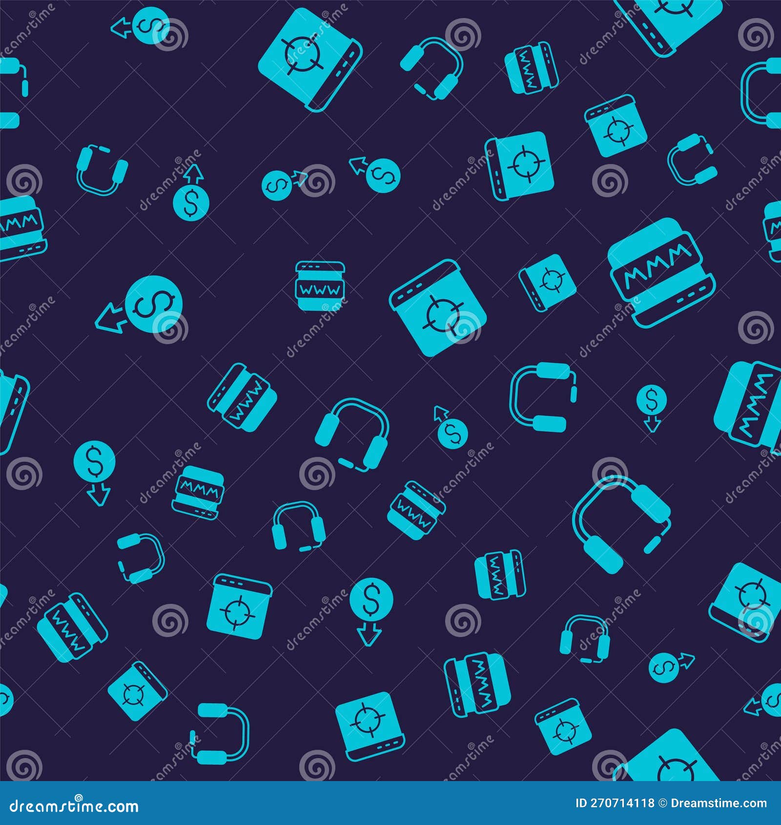 Set Financial Growth Dollar, Browser Window, Target Financial Goal and Headphones on Seamless ...