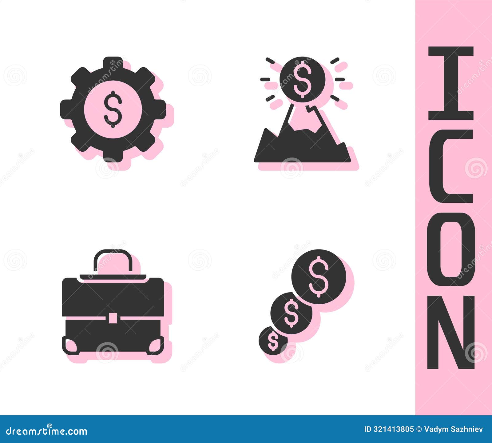 Set Financial Growth and Dollar, Gear with, Briefcase and Mountains ...