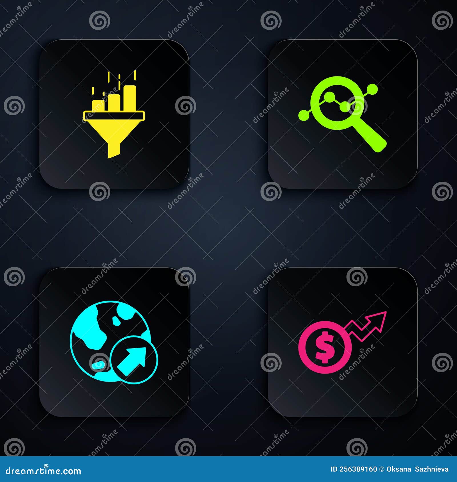 Set Financial Growth Dollar, Sales Funnel with Chart, and Search Data ...