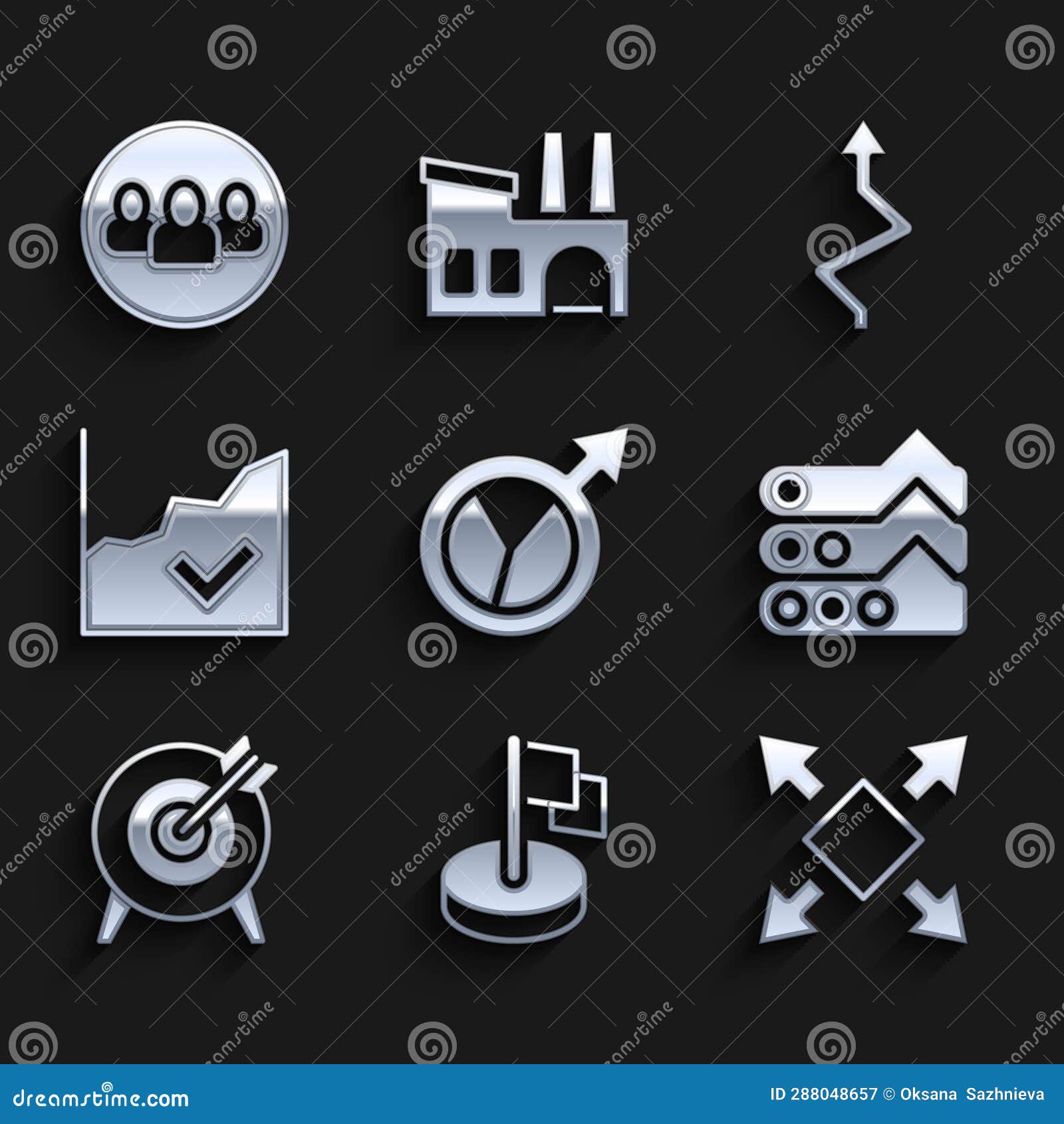 Set Financial Growth, Flag, Many Ways Directional Arrow, Graph, Chart, Diagram, Target, Increase ...