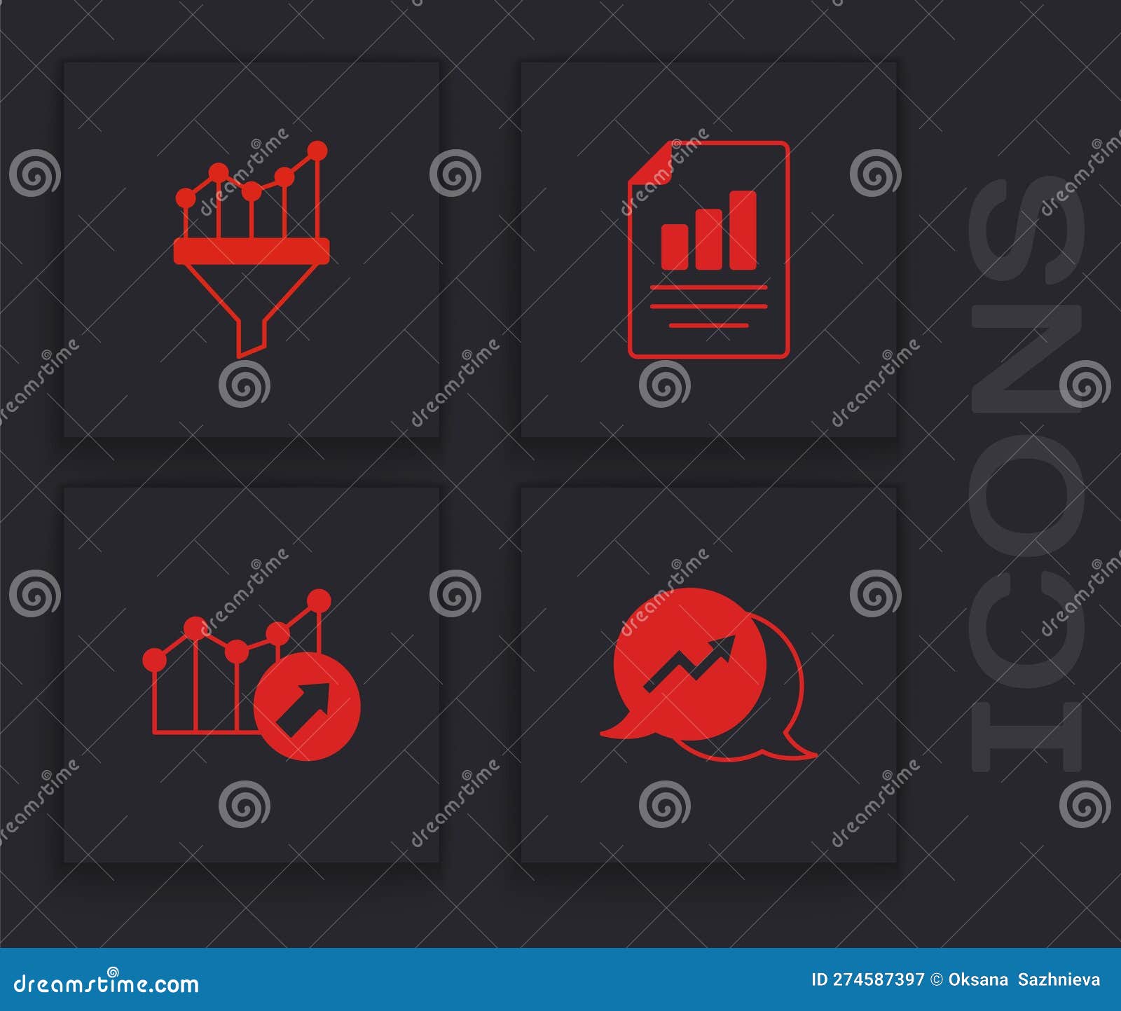 Set Financial Growth, Sales Funnel with Chart, Document Graph and Icon ...