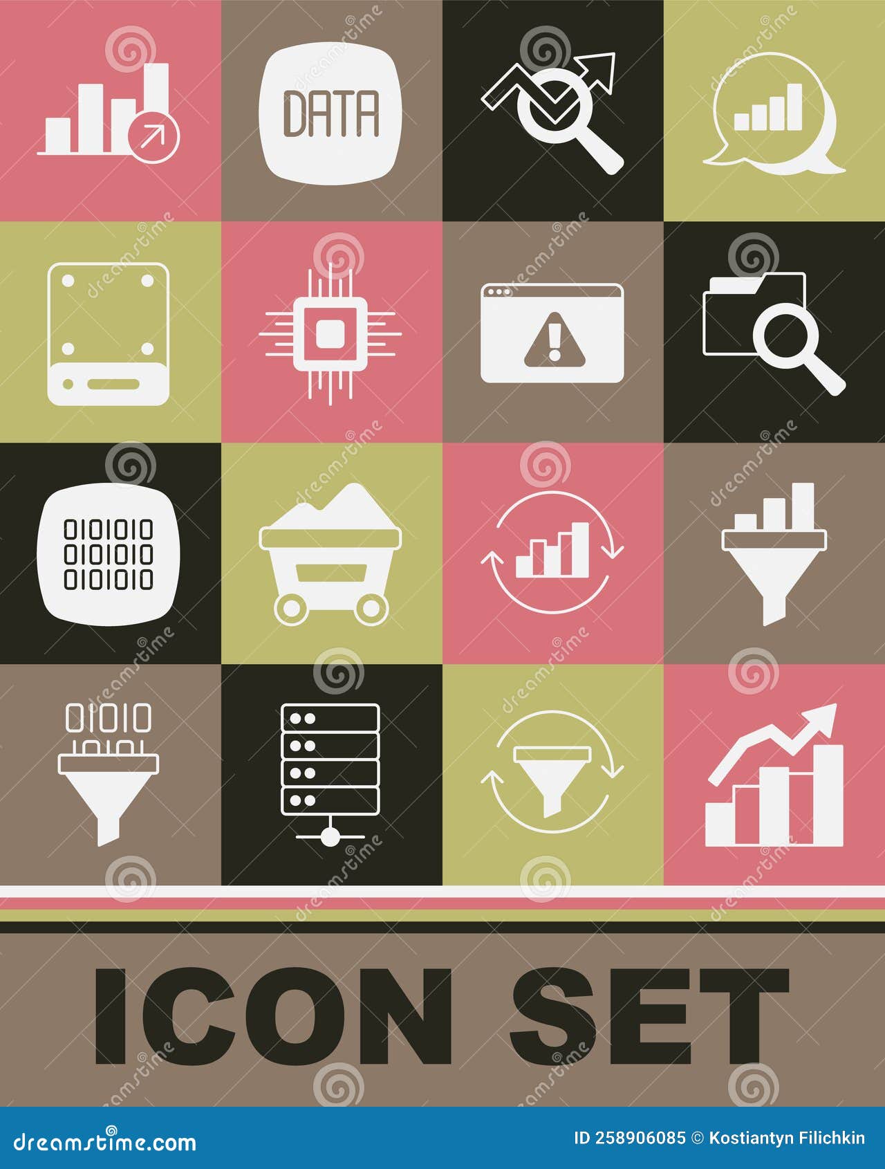 Set Financial Growth, Sales Funnel with Chart, Search Folder, Data Analysis, Processor CPU ...