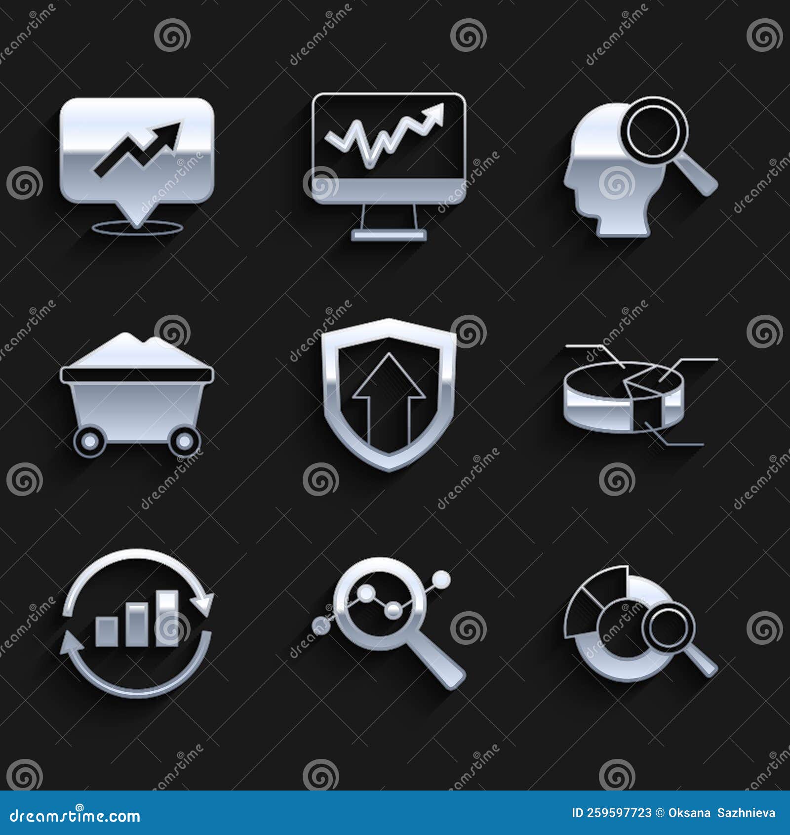 Set Financial Growth, Search Data Analysis, Pie Chart Infographic, Graph, Coal Mine Trolley ...