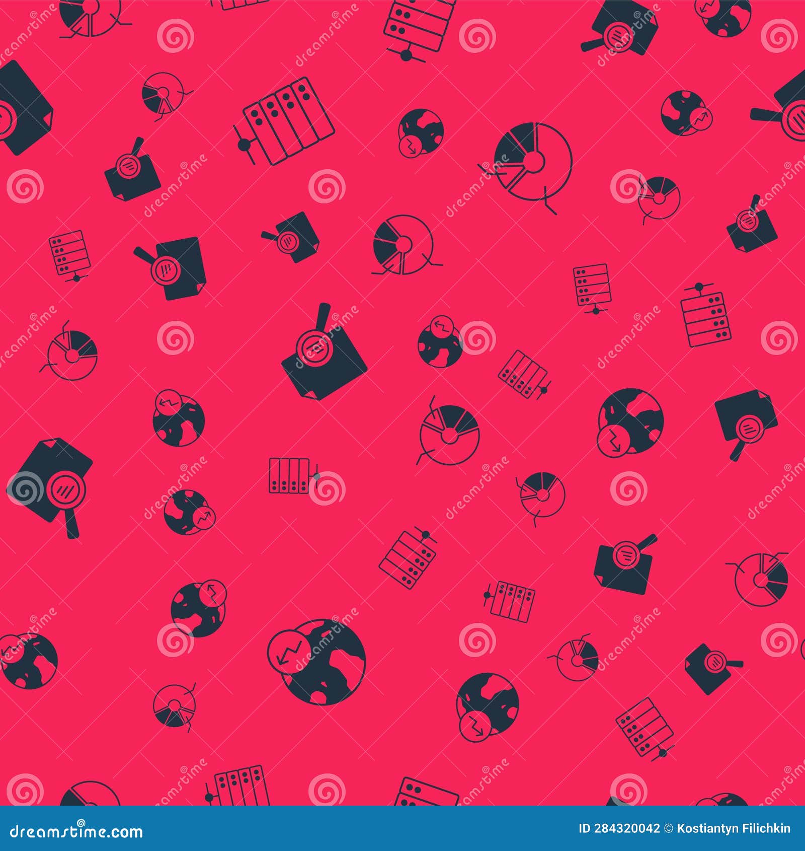 Set Financial Growth, Server, Document with Graph Chart and Pie Infographic on Seamless Pattern ...