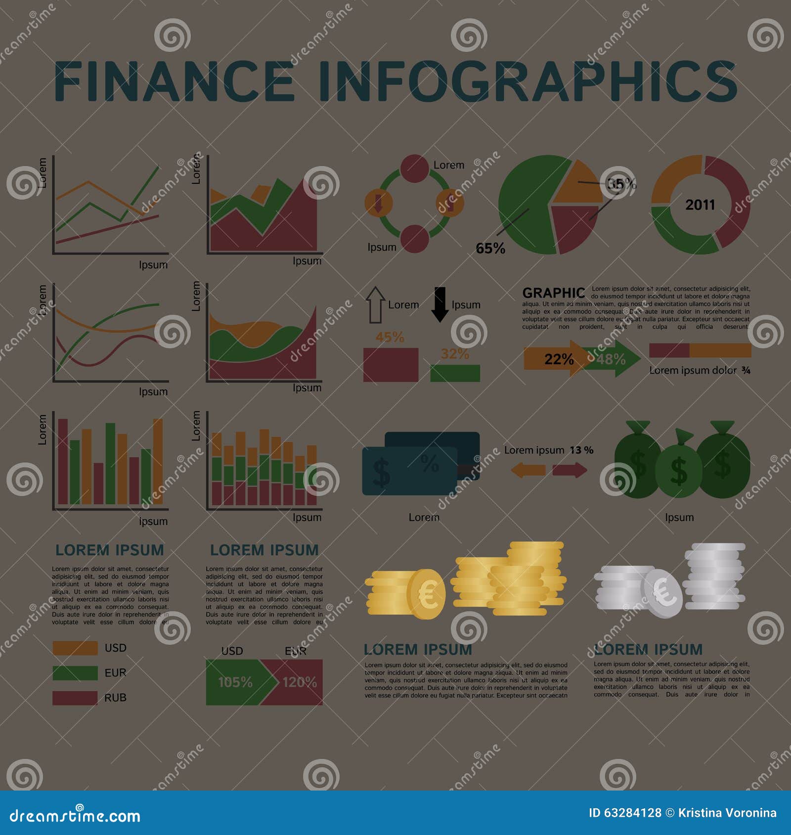 Set of Financial Infographics Elements Arranged in Stock Vector ...