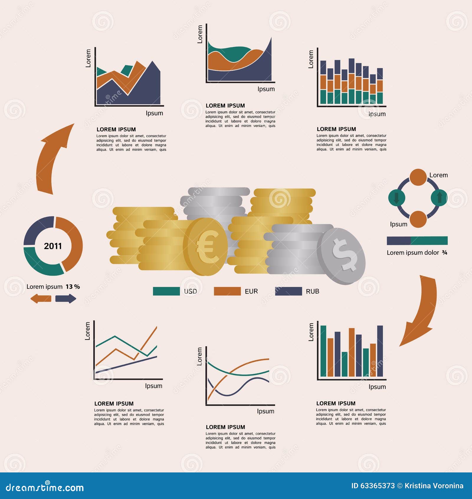 Set of Financial Infographics Elements Arranged in Stock Vector ...