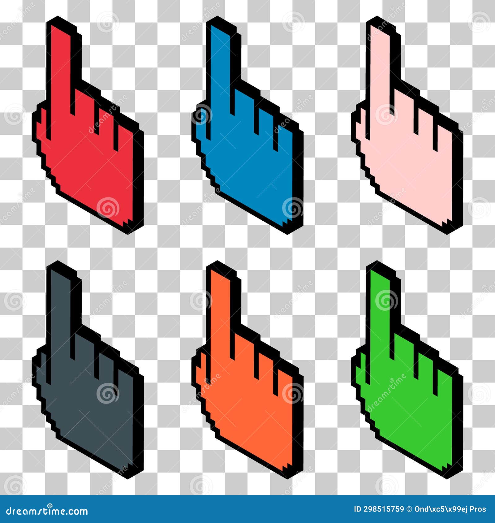 Set of Finger Ixometric Pixel, Web Cursor Click Mouse Symbol, Computer ...