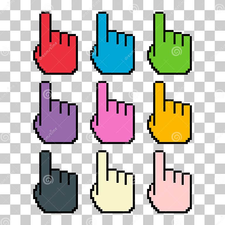 Set of Finger Pixel Icon, Web Cursor Click Mouse Symbol, Computer Pointer Vector Illustration ...