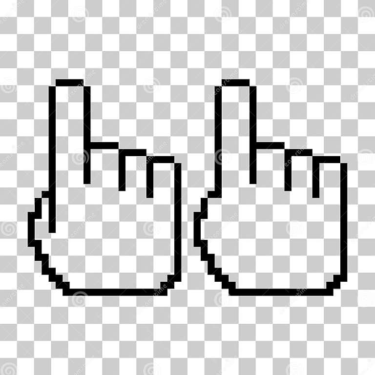 Set of Finger Pixel Icon, Web Cursor Click Mouse Symbol, Computer ...