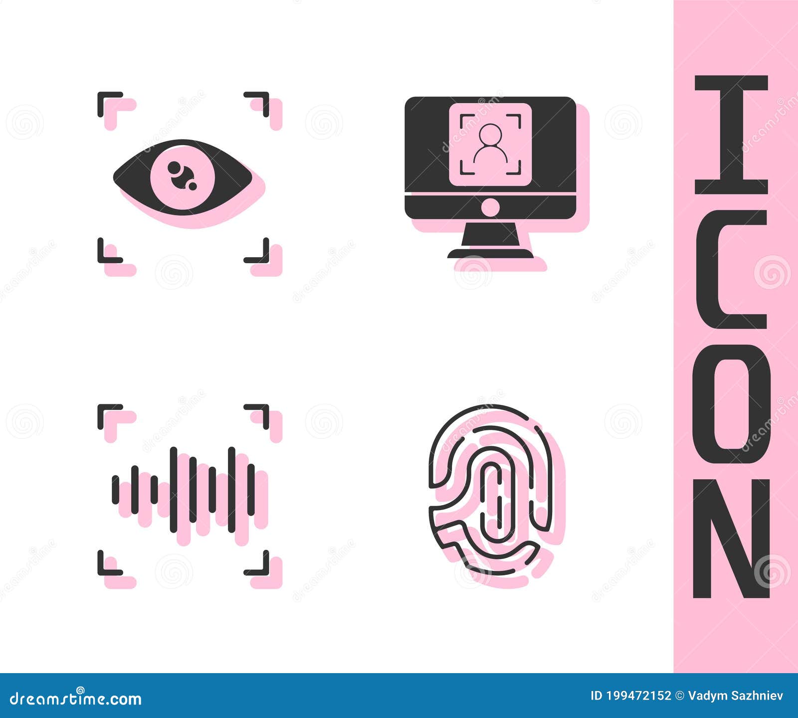 Set Fingerprint, Eye Scan, Voice Recognition and Face Icon. Vector ...