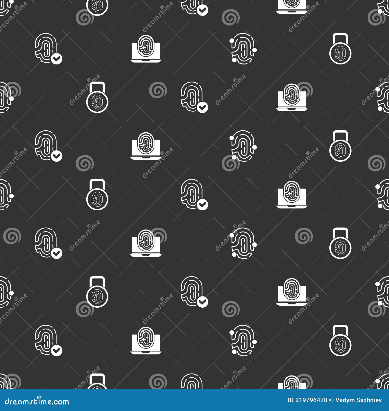 Set Fingerprint, with Lock, and Laptop Fingerprint on Seamless Pattern ...