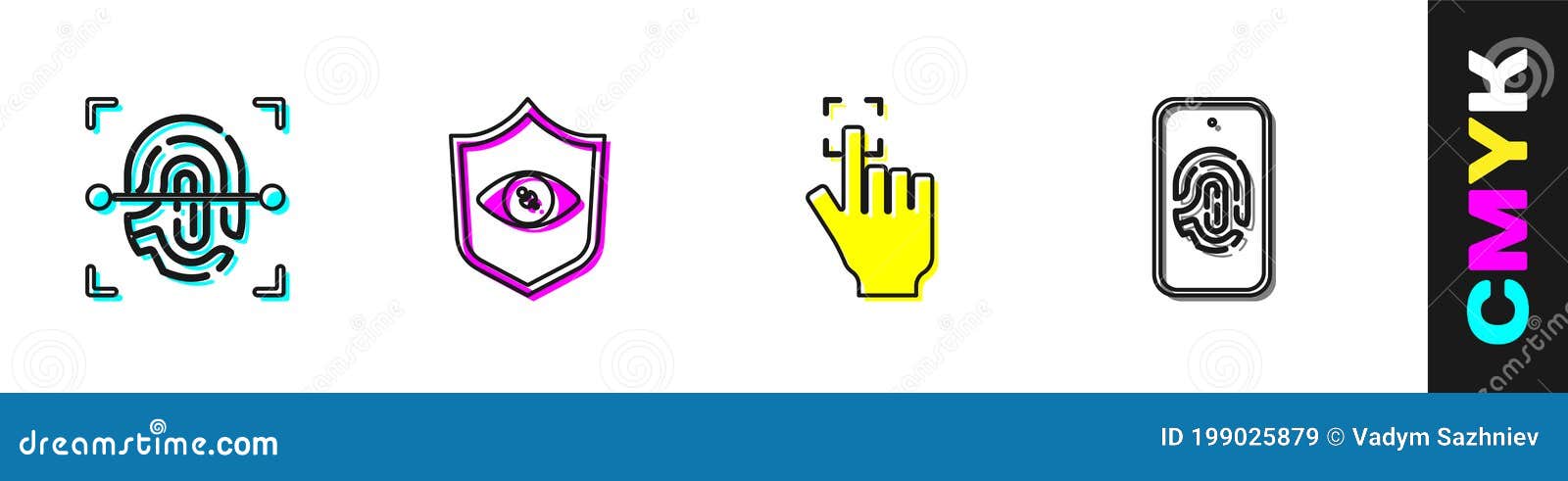 Set Fingerprint, Shield Eye Scan, and Mobile with Fingerprint Icon ...