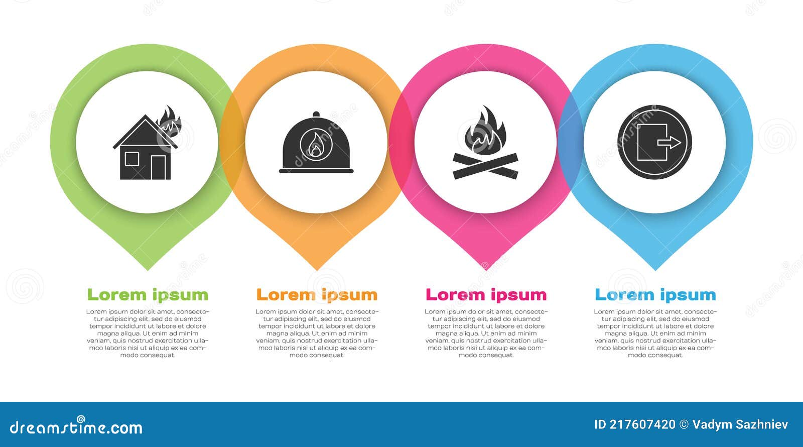 Set Fire in Burning House, Firefighter Helmet, Campfire and Fire Exit ...