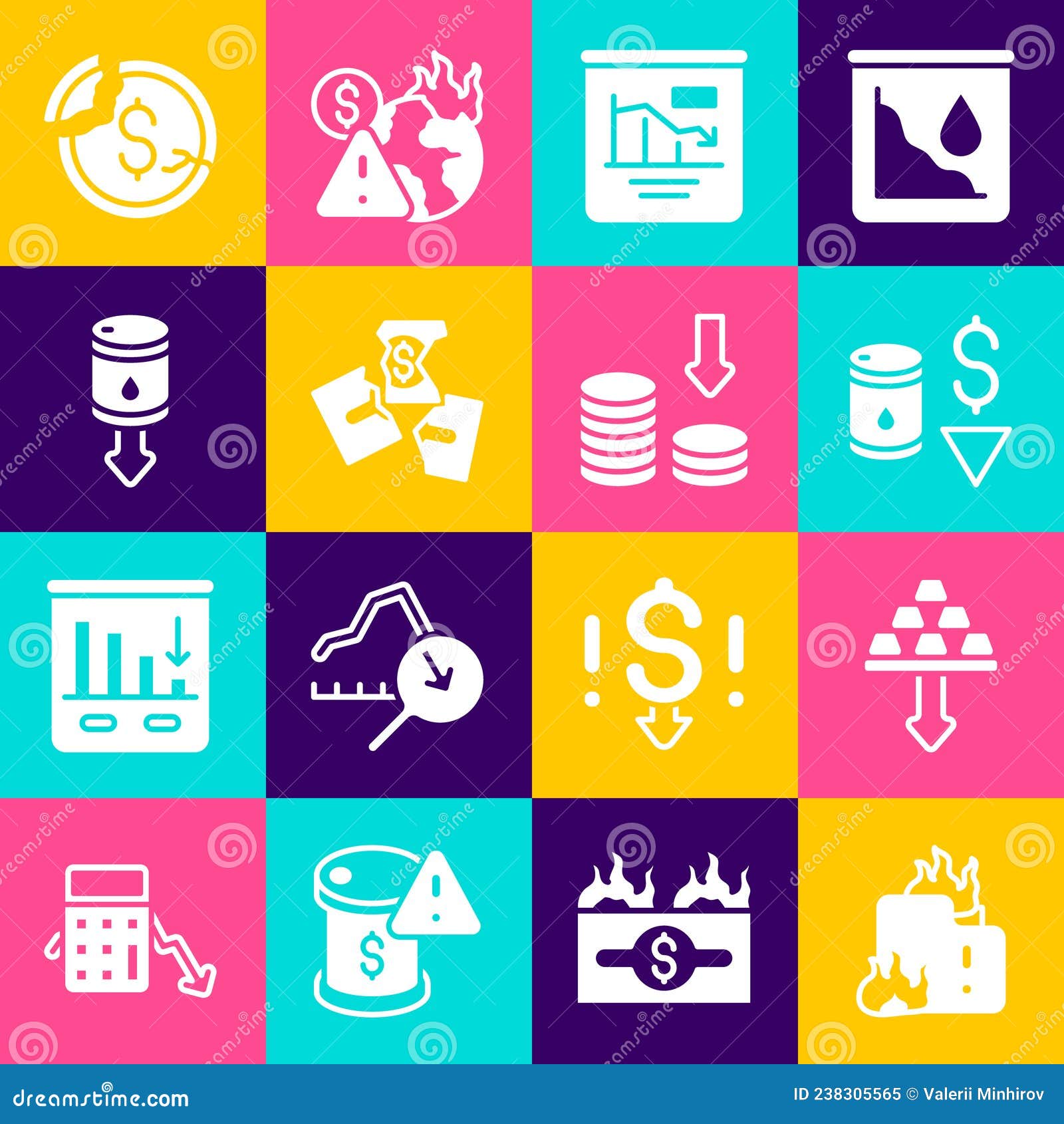 Set Fire in Burning House, Gold Bars, Drop Crude Oil Price, Pie Chart ...