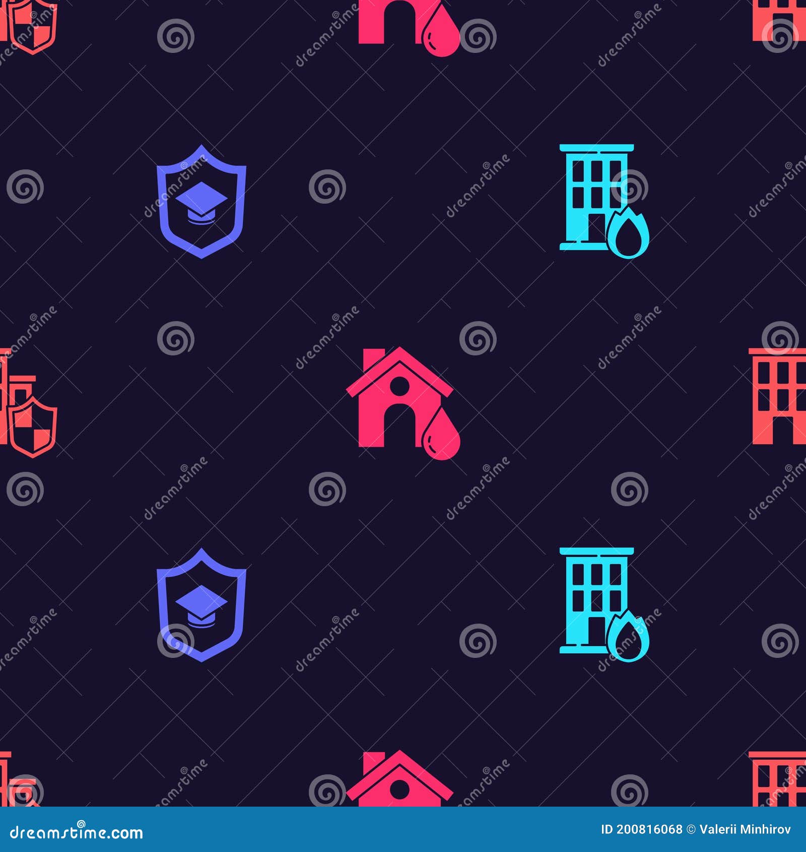 Set Fire in Burning House, Graduation Cap with Shield, House Flood and ...