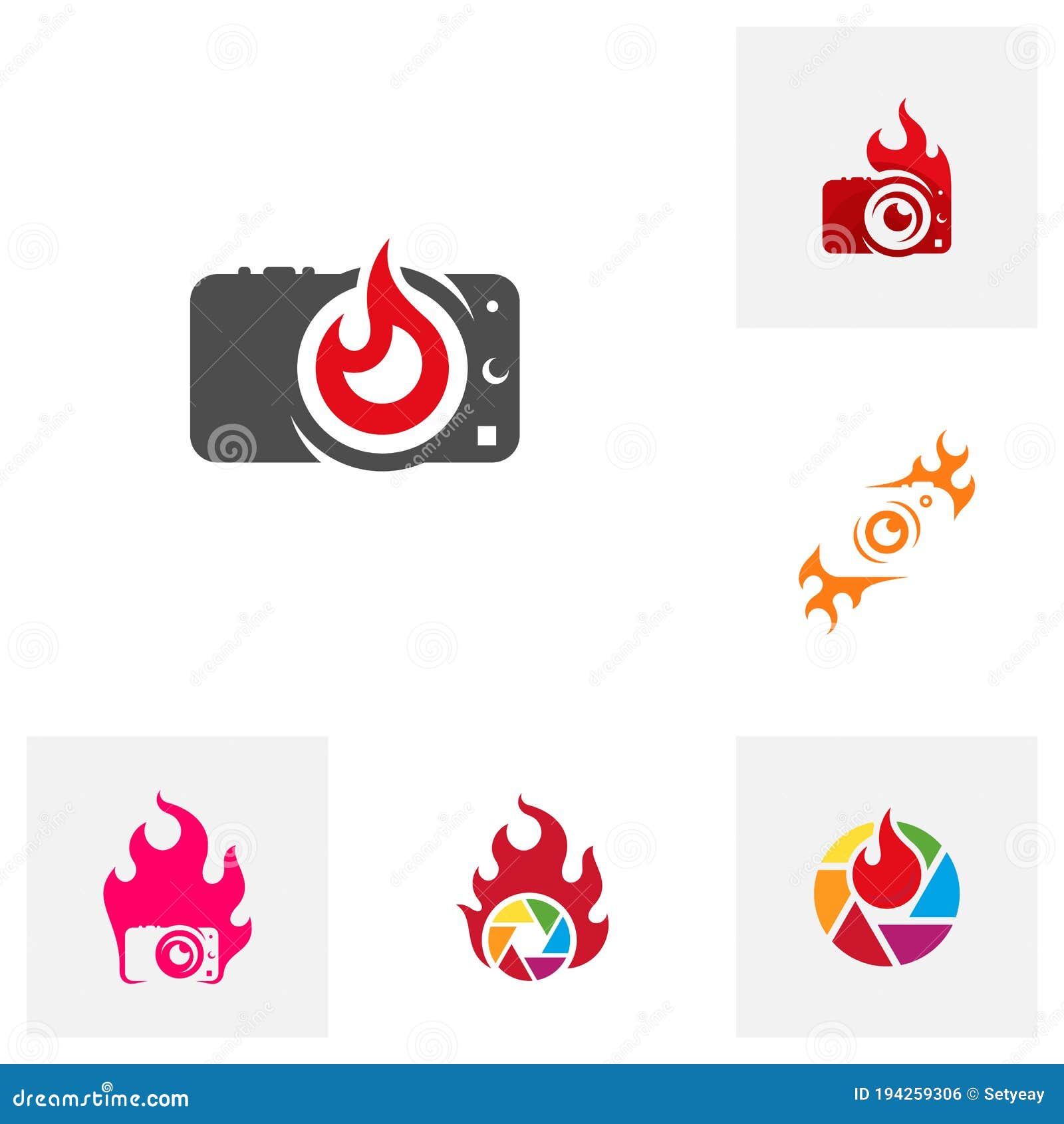 Set of Fire Camera Logo Design Vector Template, Camera Photography Logo ...