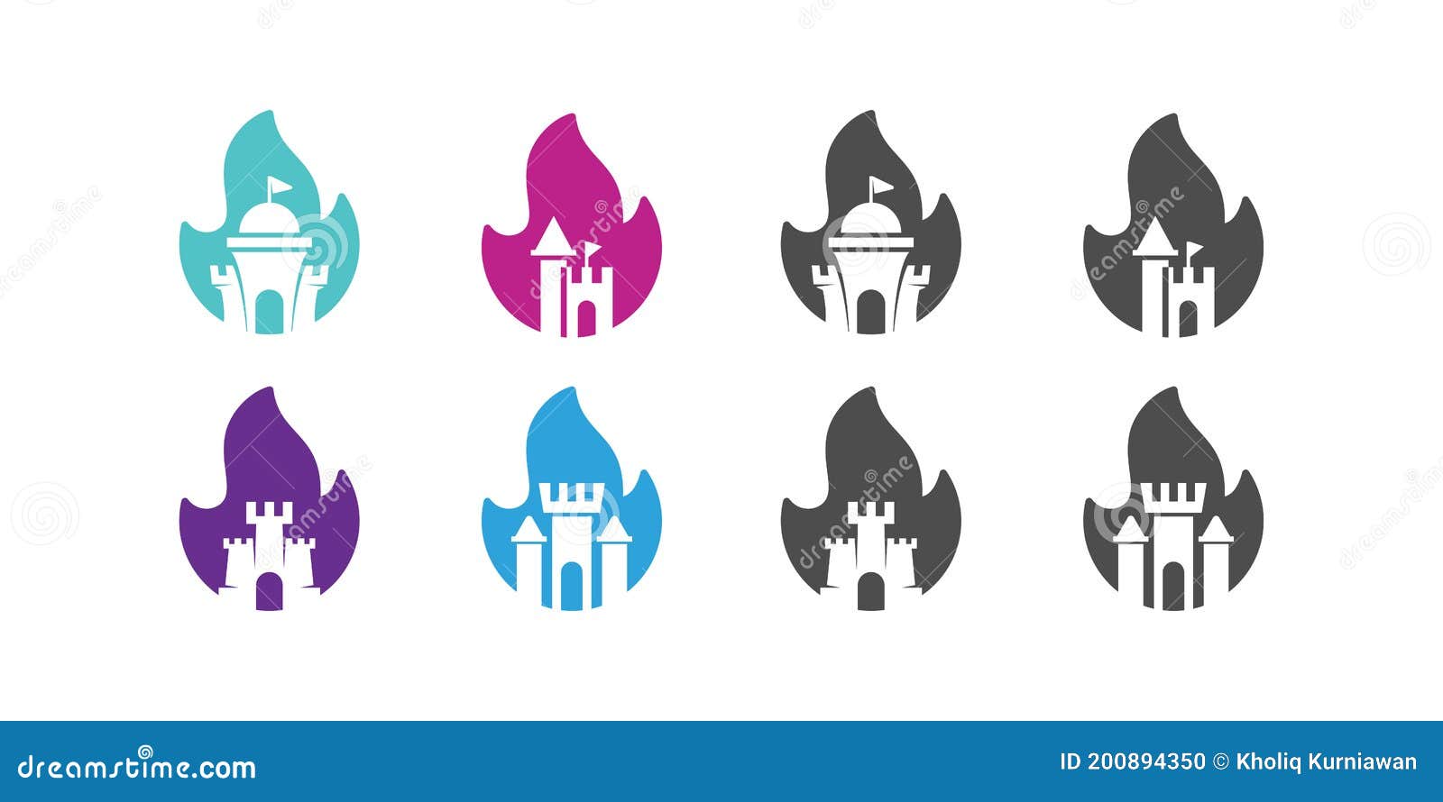 Set of Fire and Castle Negative Space Logo Design Stock Vector ...
