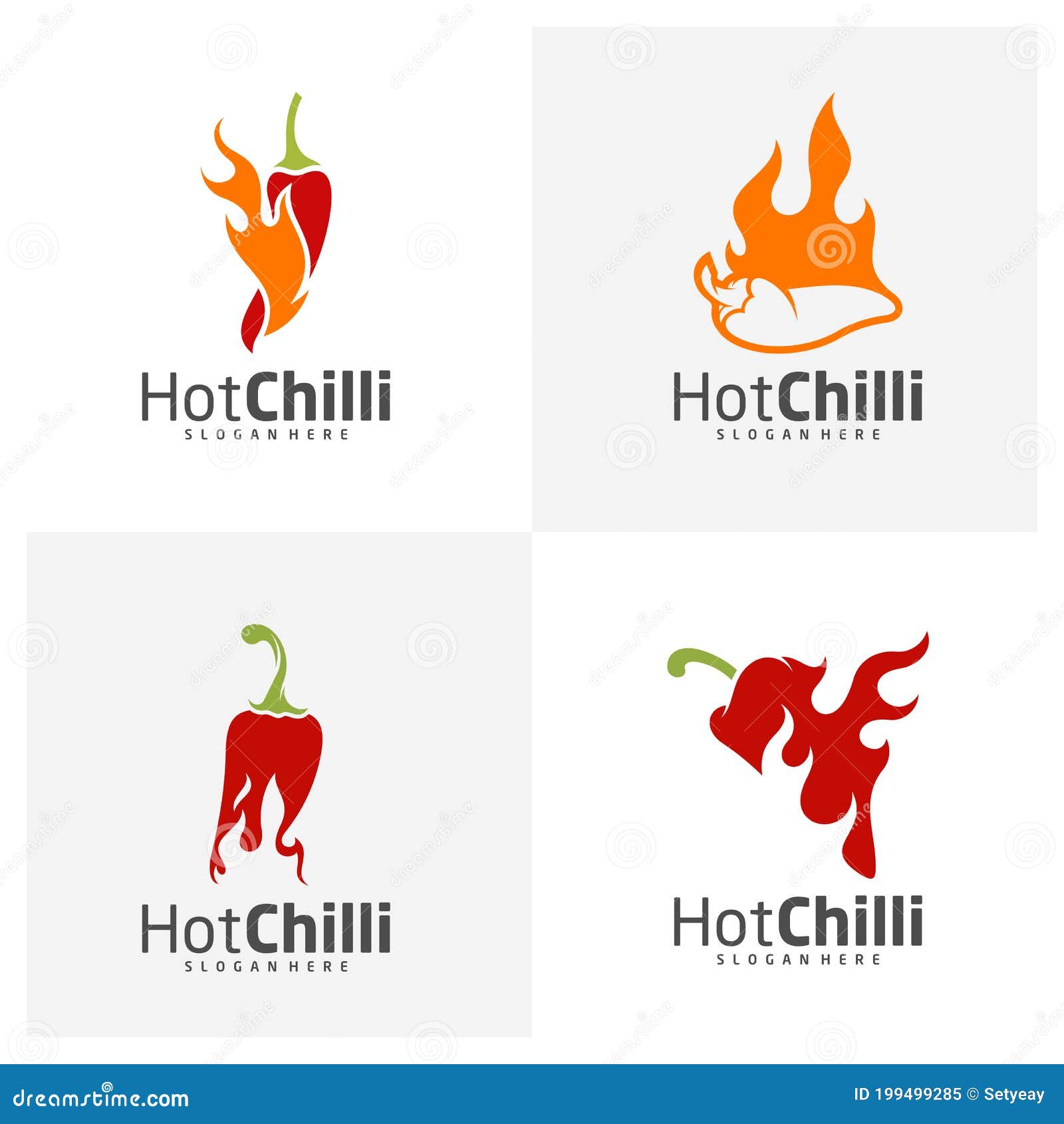 Set of Fire Chili Logo Design Vector Template, Red Chili Illustration ...