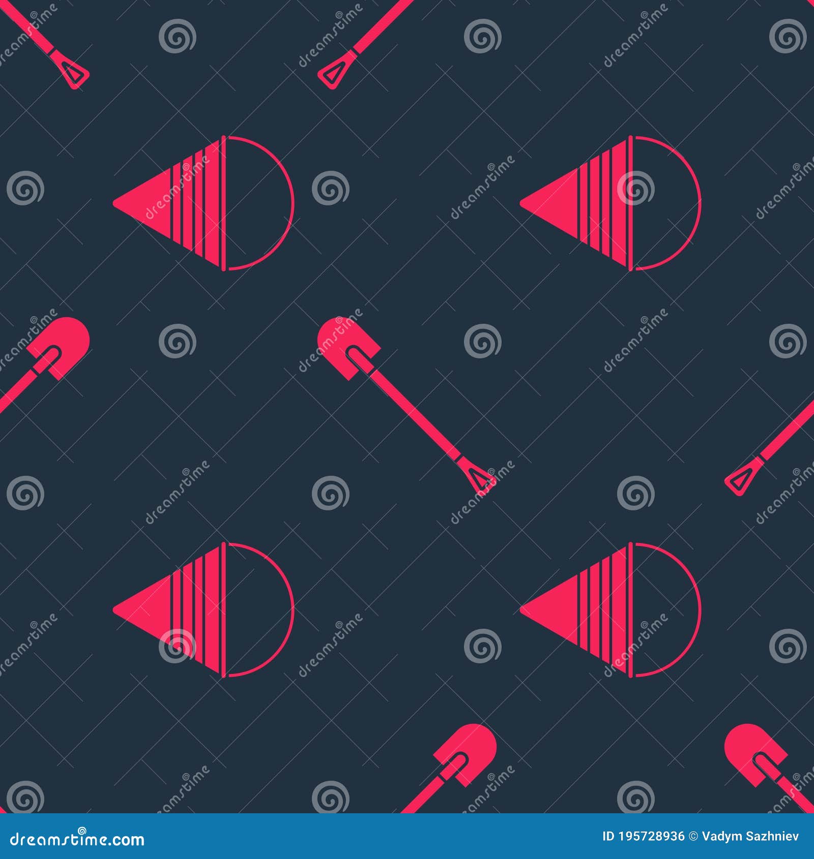 Set Fire Cone Bucket and Fire Shovel on Seamless Pattern. Vector Stock ...