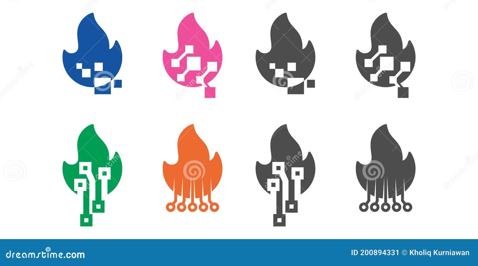 Set of Fire and Digital Negative Space Logo Design Stock Vector ...