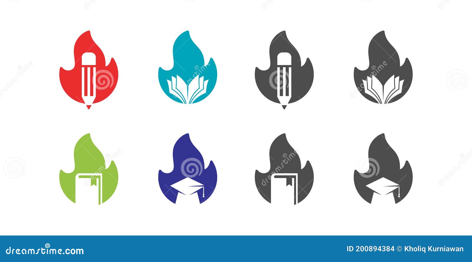 Set of Fire Education Negative Space Logo Design Stock Vector ...