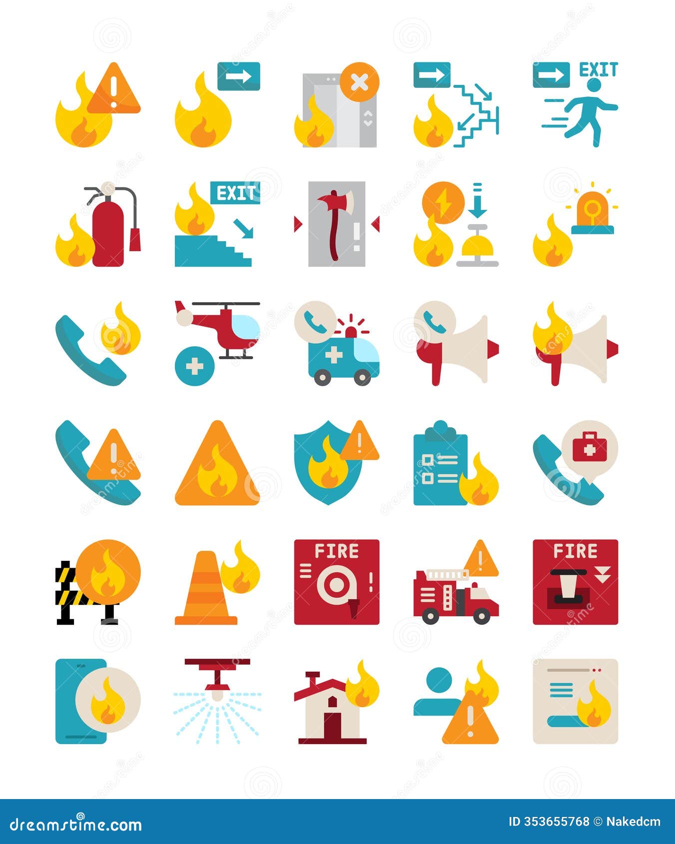 Set of Fire Emergency Element Flat Icon Stock Vector - Illustration of ...