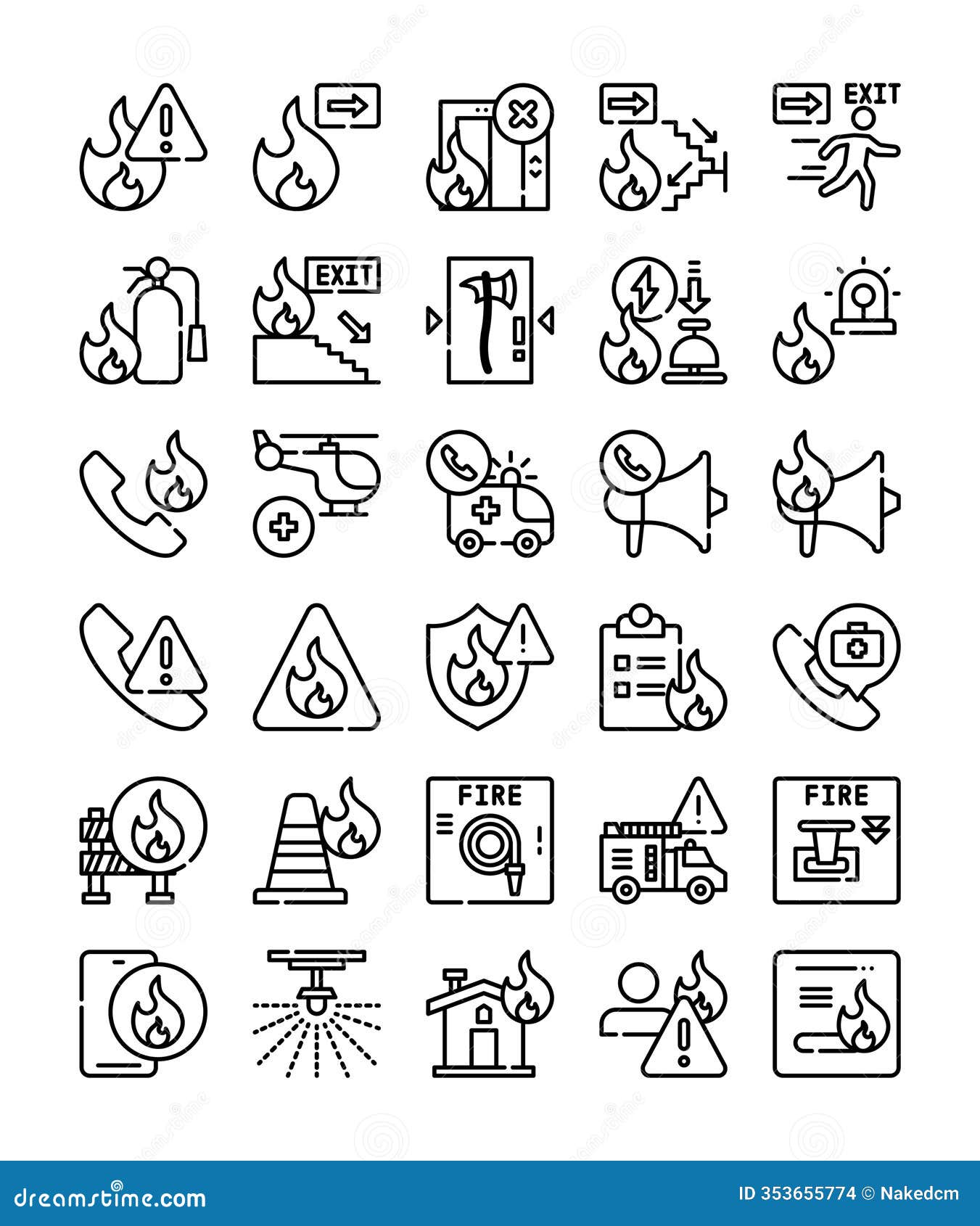 Set of Fire Emergency Element Line Icon Stock Vector - Illustration of ...