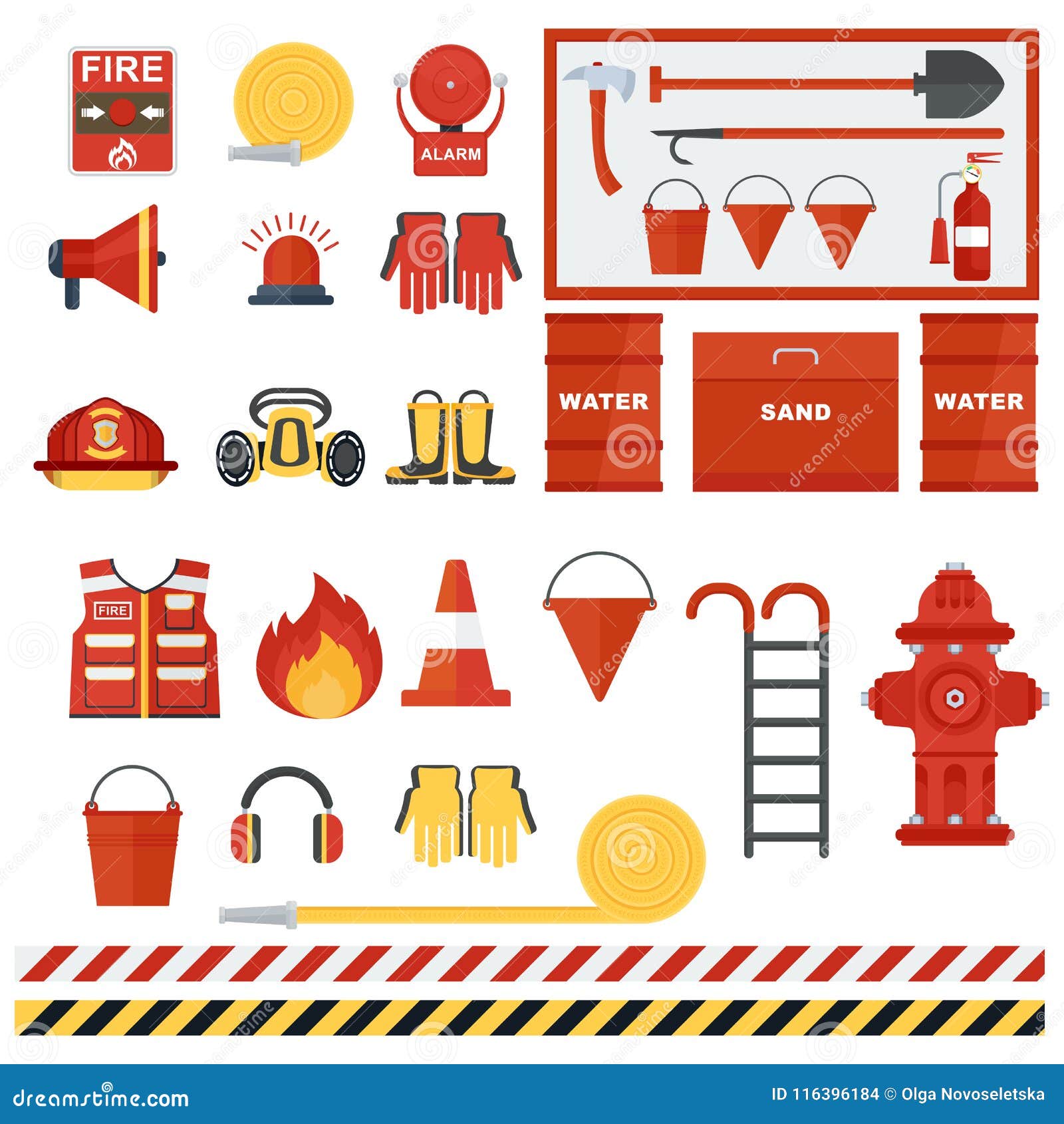 Set of fire equipmen stock vector. Illustration of backdrop - 116396184